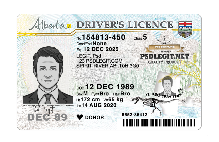 Alberta Canada Driver License PSD Template - PSDLEGIT
