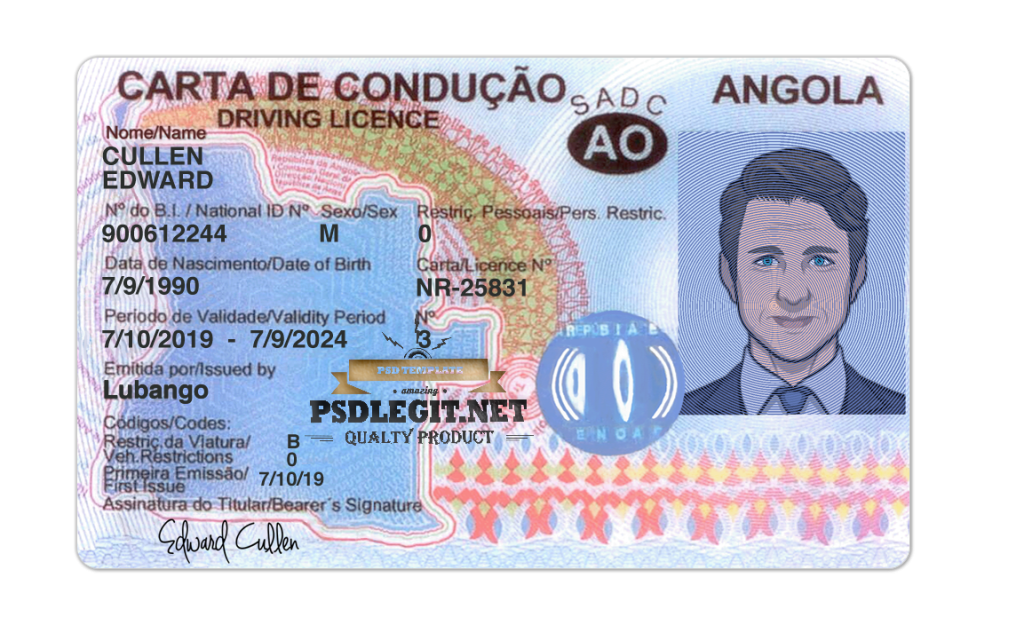 Angola Driver License PSD Template - PSDLEGIT