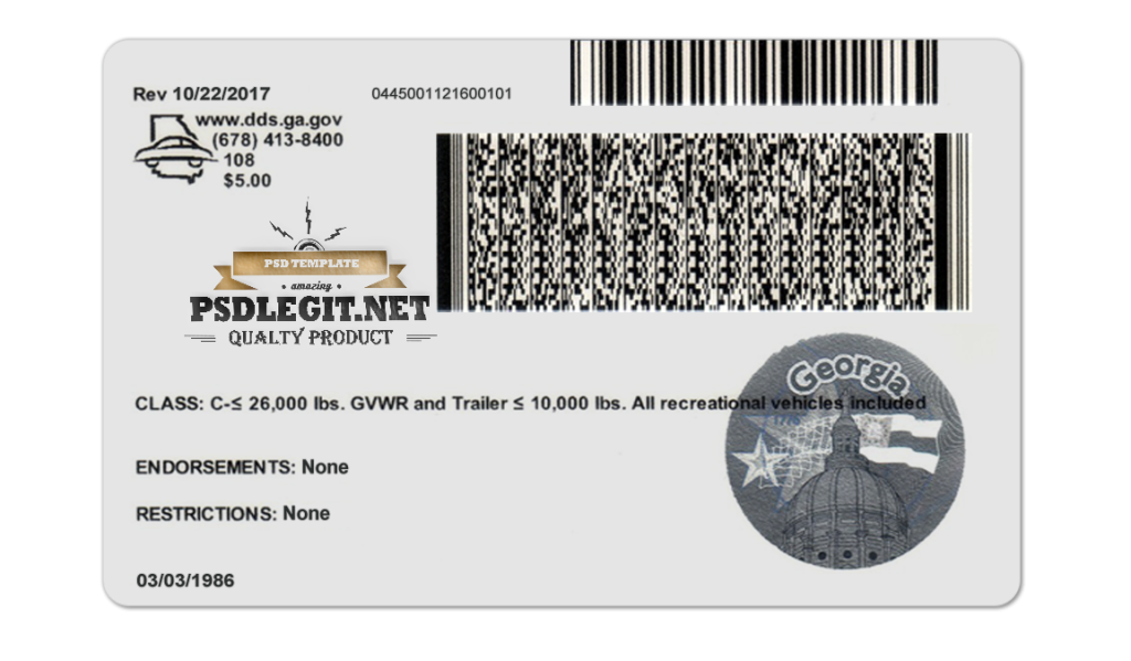 Georgia Driver License PSD Template - PSDLEGIT
