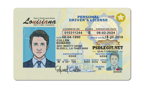 Louisiana Driver License PSD Template - PSDLEGIT