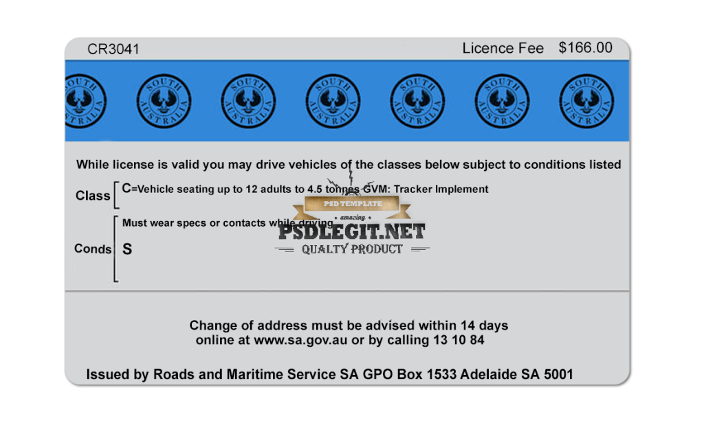 South Australia Driver License PSD Template - PSDLEGIT