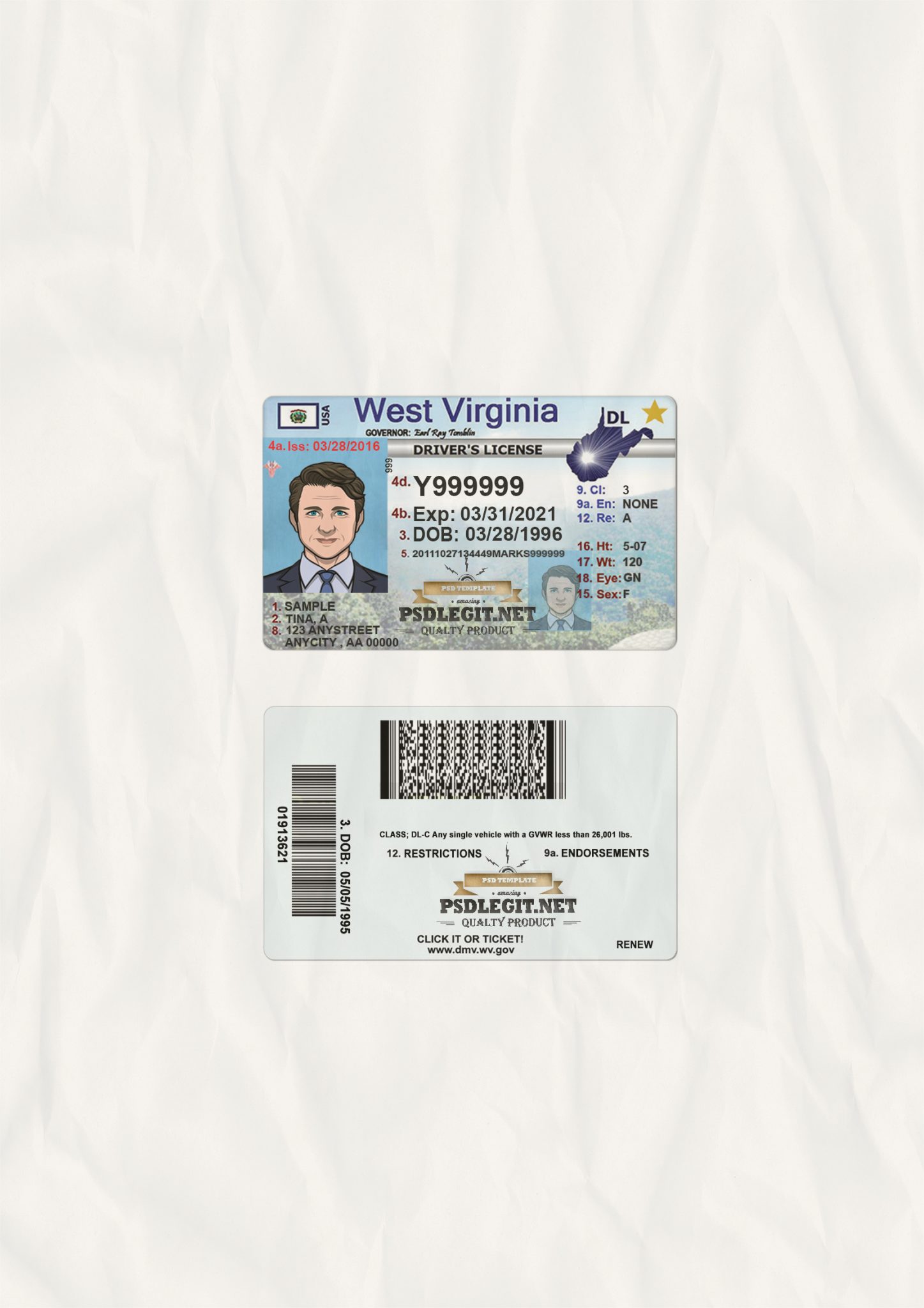 West Virginia Driver License PSD Template - PSDLEGIT