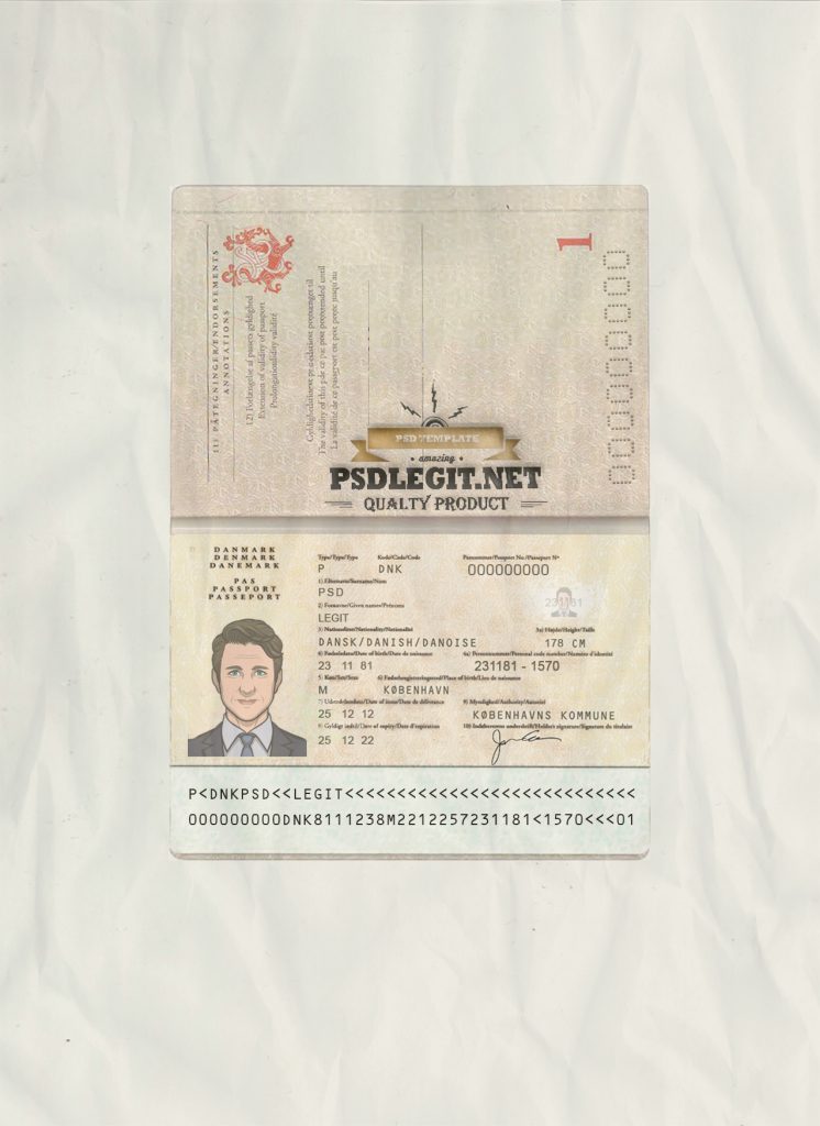 Denmark Passport PSD Template - PSDLEGIT
