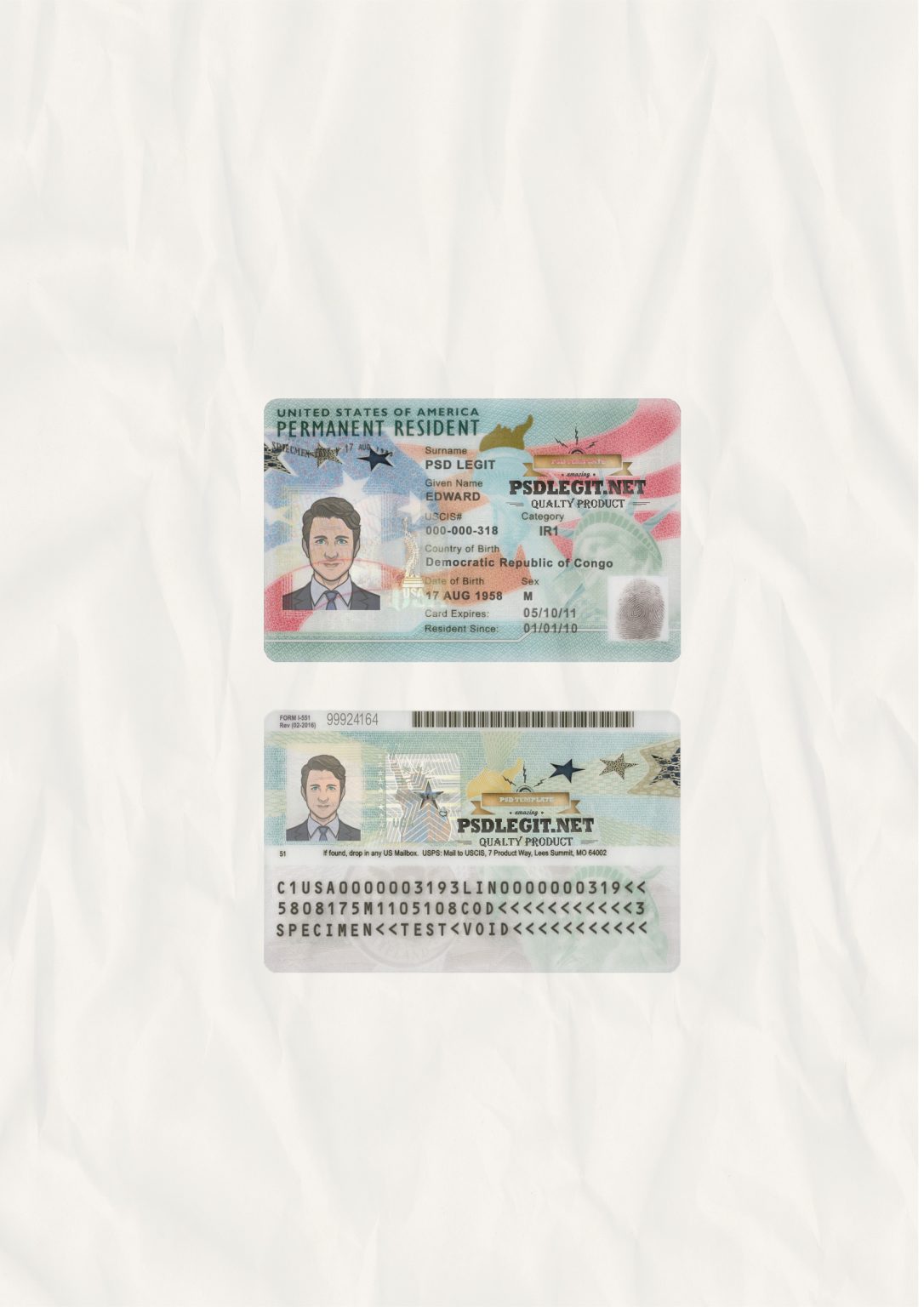 Green card USA New Resident Card PSD Template - PSDLEGIT
