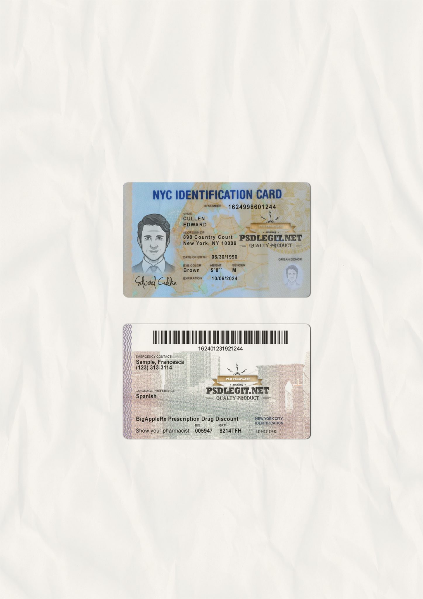 New York ID Card PSD Template - PSDLEGIT